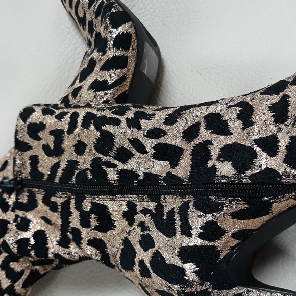 JustFab | Shoes | Shylan Leopard Print Stiletto Bootie Metallic Gold ...